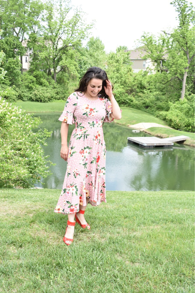 Molly Floral Midi Dress- Blush – The Ginger Braid